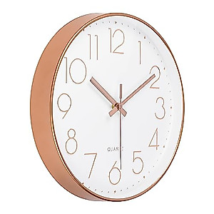 Yoiolclc Wall Clock Battery Operated Non-Ticking Modern Analog Wall Clocks for Living Room, Kitchen, School (12Inch, Rose Gold)