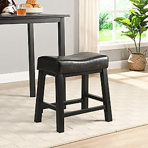 eHemco Heavy-Duty Padded Faux Leather Saddle Seat Kitchen Counter Height Barstools, 18.9 Inches, Black