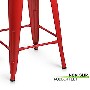 Magshion 30 Inch Barstools 4 Pack Counter Height Metal Bar Stools, Industrial Style Stackable Bartool Backless for Home Bar Counter Balcony Patio Dining Room, Red