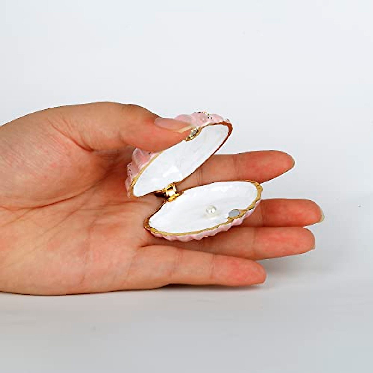 SEVENBEES Seashell Trinket Box Hinged Jewelry Boxes Sea Shell Trinket Box Seashells Ring Holder Figurine Collectible Ring Holder