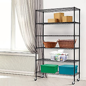 MGHH 6-Tier Storage Shelf, Wire Shelving on Casters, NSF Height Adjustable Heavy Duty Metal Rack with Wheels for Office Bathroom Kitchen Garage Organization 2100 LBS Capacity-48 L×18" W×82" H-Black