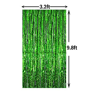 GOER 3.2 ft x 9.8 ft Metallic Tinsel Foil Fringe Curtains Party Photo Backdrop Party Streamers for St. Patrick's Day,Birthday,Graduation,New Year Eve Decorations Christmas Wedding Decor (Green,1 Pack)