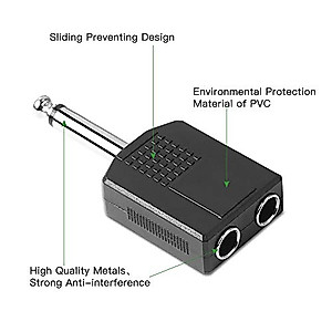 Jelanry 1/4" 6.35mm Stereo Plug Male to Dual 1/4" 6.35mm Jack Female Splitter Adapter, Dual 6.5mm Jack Adapter Audio Y Cable Splitter for Guitar, Headphone, Microphone, Amplifier TAA Compliant Black