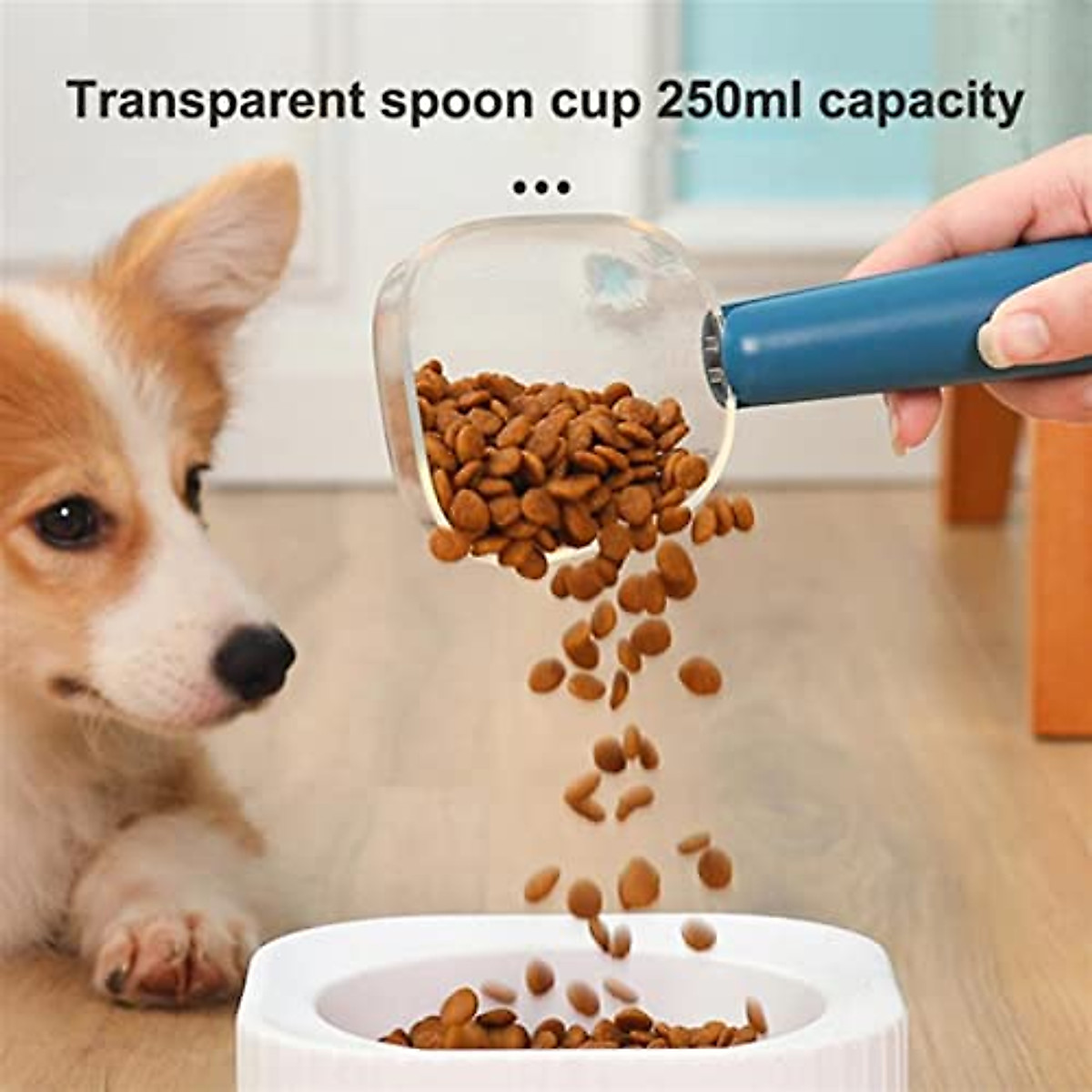 AHEGAS Dog Food Bowl Pet Food Cup for Dog Cat Feeding Bowl Kitchen Scale Spoon Measuring Scoop Cup Portable with Scale Feeding Transparent Supplies ( Color : Blue )