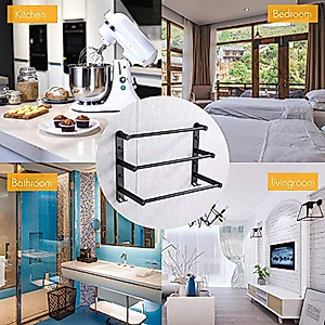 KES 3-Tier Black Towel Bar 16 Inch Bathroom Towel Rack Towel Holder Rustproof Towel Hanger Slipper Rack with 2 Hooks Wall Mount, BTH400S40DG-BK