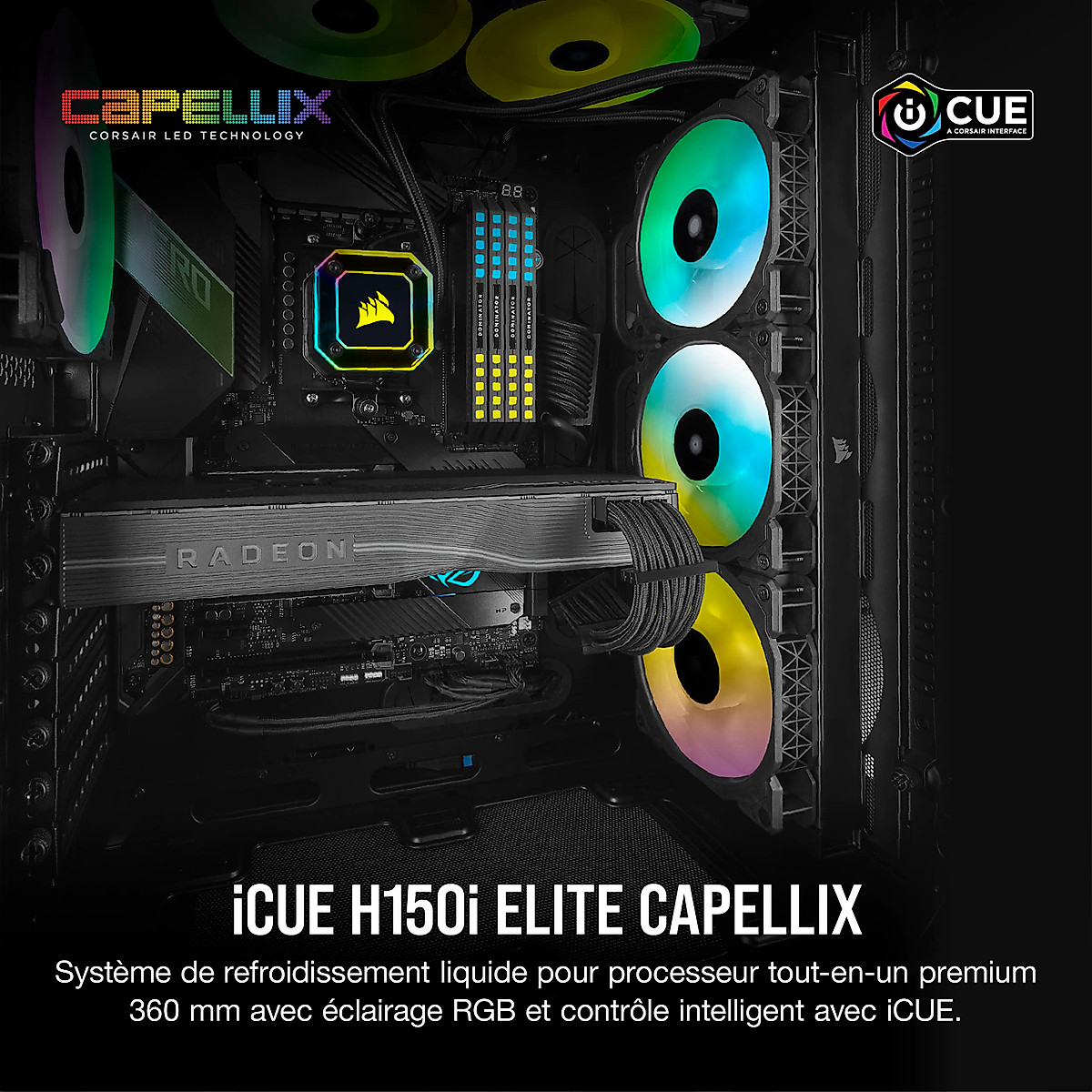 Corsair iCUE H150i Elite Capellix Liquid CPU Cooler, RGB Pump + Fans, 360mm for Radiator