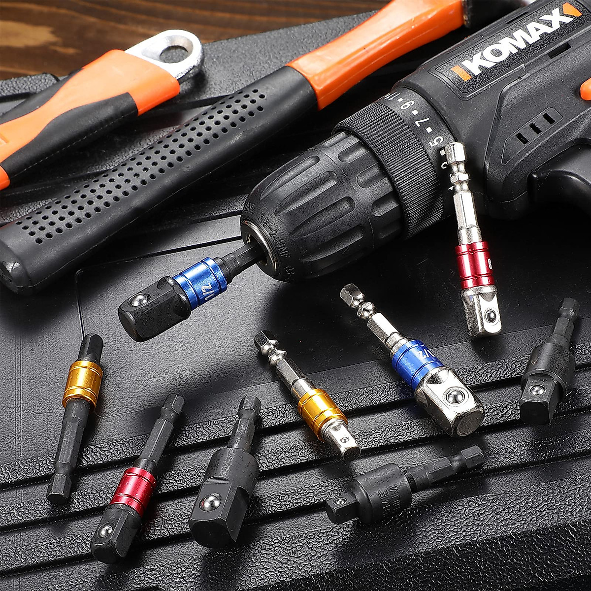 10 Pcs Drill Bit Sockets Adapter Extension Set Including Power Drill Adapters 360 Degree Rotatable Hex Shank Drill Adapters 105 Degree Angle Screwdriver Drill Bit for Household Workplace Industry