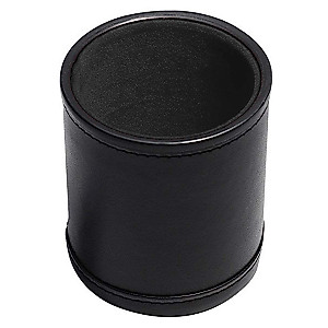 Cyber-Deals Black PU Leather Black Felt Lined Dice Cup with White Poker (Clubs Ace) & Pip Dice in Storage Pouch Set (1 Set)