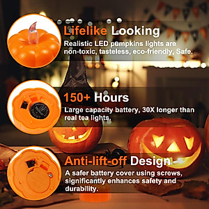 Pumpkin Tea Lights Fall Decorations, 12 Pack LED Orange Pumpkin Lights Flameless Candles Battery Operated, Halloween Thanksgiving Flickering Tealight Candle for Home Table Indoor Party Decor