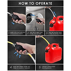 KATUMO Gasoline Siphone Hose, Gas Oil Water Fuel Transfer Siphon Pump, Portable Widely Use Hand Fuel Pump, Fuel Transfer Pump with 2 Durable PVC Hoses