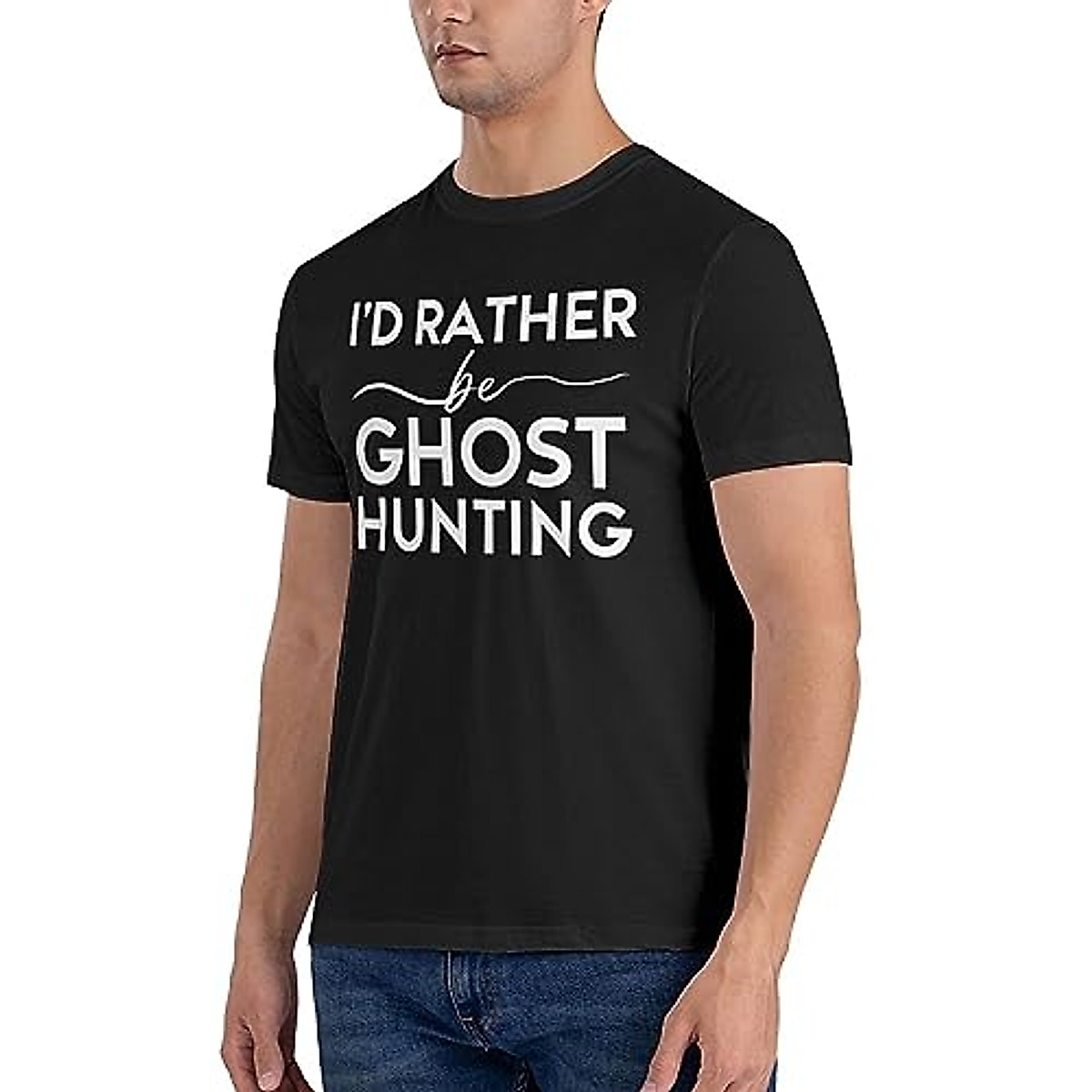 YvoneDBrownn I'd Rather Be Ghost Hunting Men's T-Shirt, Men's Short Sleeve Tees Black T-Shirts for Men X-Small