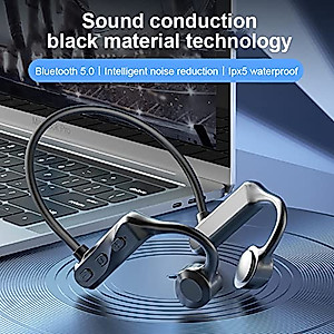 PUOX Bone Conduction Headphones, Bluetooth 5.0 Open Back Headphones, Sports Sweatproof Headphones, Built-in Microphone Wireless Headphones for Running, Cycling, Rock Climbing