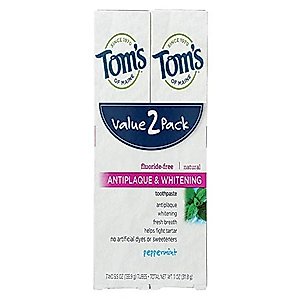Tom's of Maine Fluoride-Free Antiplaque & Whitening Natural Toothpaste, Peppermint, 5.5 oz. 2-Pack