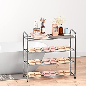 4-Tier Stackable & Expandable Shoe Rack for Closet Adjustable Organizer Storage Stainless Steel Shoe Shelf for Entryway, Bedroom, Dorm Room, Outdoor