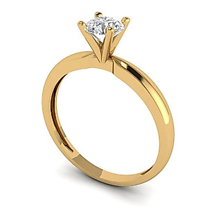 Yellow 14k Solid Gold Solitaire anniversary Engagement Promise Bridal Ring - 0.5 Ct Round Cut Clear Simulated Diamond Sz 8.5