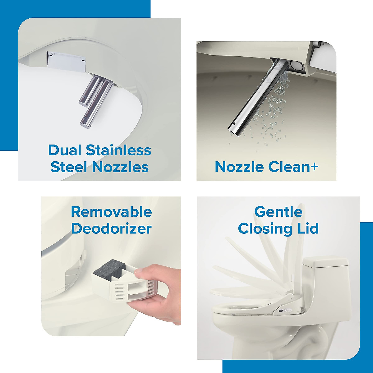 Brondell Swash 1400 Luxury Bidet Toilet Seat, Fits Round Toilets, Biscuit – Bidet – Dual Stainless-Steel Nozzles with Nozzle Clean+, Warm Air Dryer, Ambient Nightlight