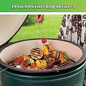 QQPOLE 29Inch Flexible BBQ Skewers for Grilling, Stainless Steel Easy Flip Barbecue Skewers 29" Set of 8 Pack Reusable Kabob Skewers