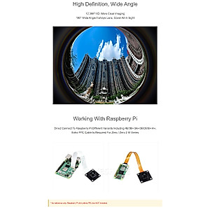 Coolwell IMX378-190 Fisheye Lens Camera for Raspberry Pi Series Board, 190° Wide Angle Fisheye Lens, 12.3MP, Wider Field of View