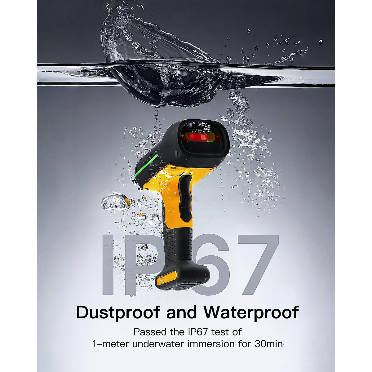 Inateck Industrial Barcode Scanner Bluetooth, 1D 2D QR Code Scanner Wireless with IP67 Waterproof and Dustproof, Handscanner with App & SDK, BCST-75