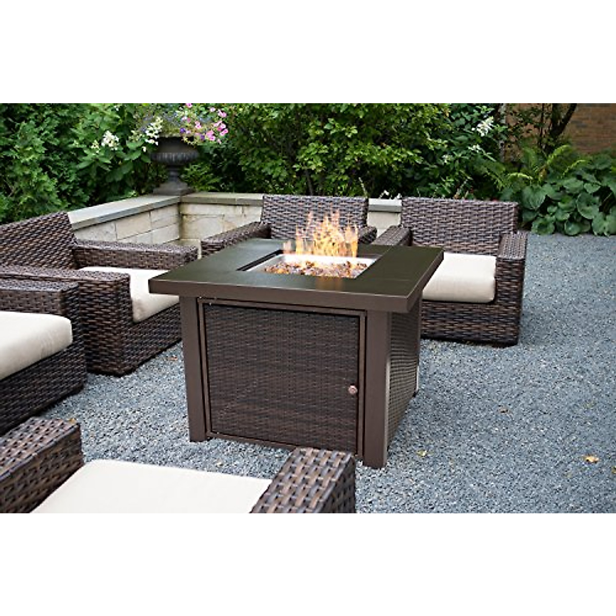 Pleasant Hearth OFG419T Rio Square Wicker Gas Fire Pit Table, 38" , white