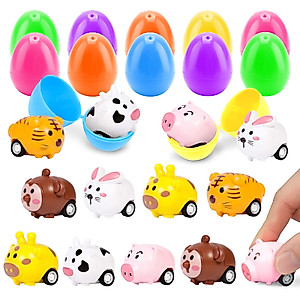Evoio 12 Pack Easter Eggs Prefilled with Pull Back Cars, Mini Little Vehicles Car Toys for Easter Party Favors, Easter Basket Stuffers, Easter Egg Pinata Fillers, Goodie Bags Fillers, Classroom Prizes