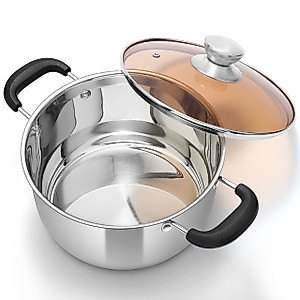 Homikit 6QT Stock Pot, 18/10 Stainless Steel Cooking Pot with Lid for Boil Stew Fry, Metal Round Pasta Soup Sauce Pot Great for Home Kitchen Restaurant, Heavy Duty & Rust Free, Dishwasher Safe