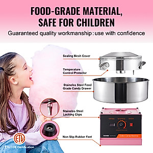 VEVOR Cotton Candy Machine Commercial, 1000W Electric Floss Maker with Stainless Steel Bowl, Sugar Scoop, Storage Drawer, Perfect for Home, Carnival, Kids Birthday, Family Party, Pink