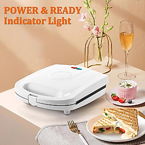 Pukomc Breakfast Sandwich Maker, 4-Slice Sandwich Press with Non-Stick Plates,Grilled Cheese Maker, Indicator Lights, Cool Touch Handle, Easy to Clean and Store