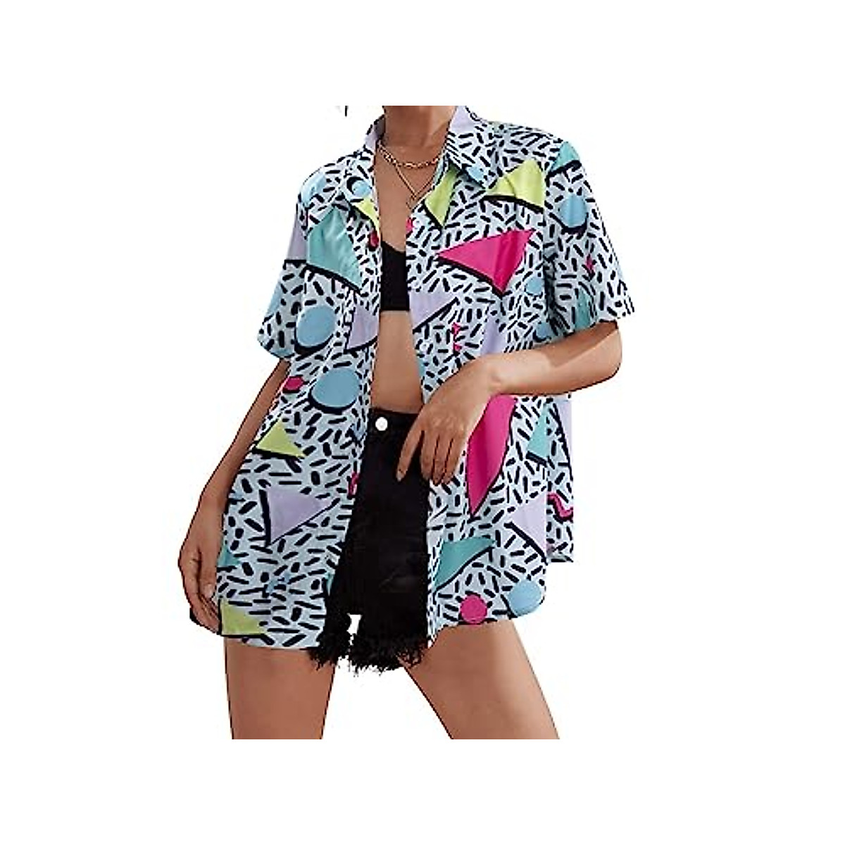 80s 90s Outfit for Women 80s 90s Retro Party Disco Shirt Hawaiian Button Down Shirt Short Sleeve Button Up Blouse Tops Light Green