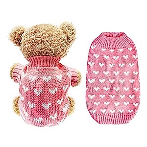 1 Piece of Pink Dog Knitted Sweater Dog Heart Sweater Warm Pet Dog Clothes Winter Doggie Outfits for Small Puppy Cat Pets (Medium)