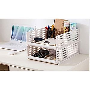 HomeDecoGoods Sturdy Simple Plastic Storage Drawers, Stackable Small Large Sliding Basket Organizer Drawer, White - Storage Drawers Organizer Using for Office, Kitchen, Living Room (Small)