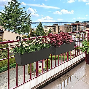 PINFENGJIAJU 24 Inch Metal Iron Hanging Planters 2 Pack, Large Rectangular Hanging Flower Pots with Detachble Hooks, Deck Rail Fence Balcony Hanging Planter Boxs with Drainage Holes(Shimmerry Brown)