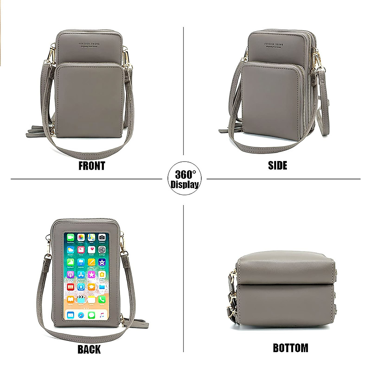 myfriday Touch Screen Crossbody Phone Purse for Women, Rfid Blocking Small Cellphone Shoulder Purse with 2 Adjustable Strap