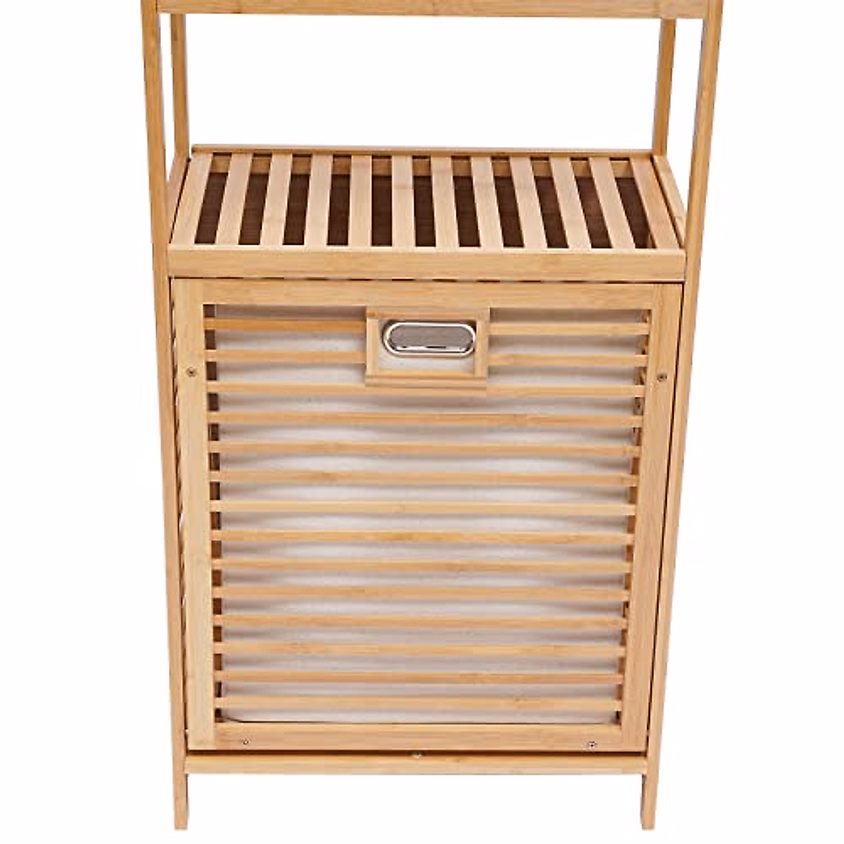 46.9'' Tilt Out Laundry Hamper, 3-Tier Bamboo Laundry Hamper Cabinet Floor Stand Bathroom Storage Shelf Cabinet Clothes Organizer Laundry Shelf for Laundry Room Bathroom Bedroom