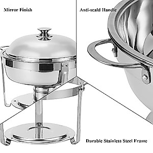 Amhier 5 Qt Chafing Dish Buffet Set with Stainless Steel Lid, Round Chafers and Buffet Warmers Sets with Food and Water Trays for Catering, Parties, Hotels and Weddings, Silver, 1 Pack