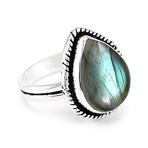 MIRRAMOR Natural Labradorite Ring Sz 10 925 Silver Overlay Solitaire Ring for Women