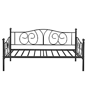 VECELO Metal Daybed Frame Multifunctional Platform Bed Sofa Mattress Foundation with Deluxe Headboard, Twin, Black