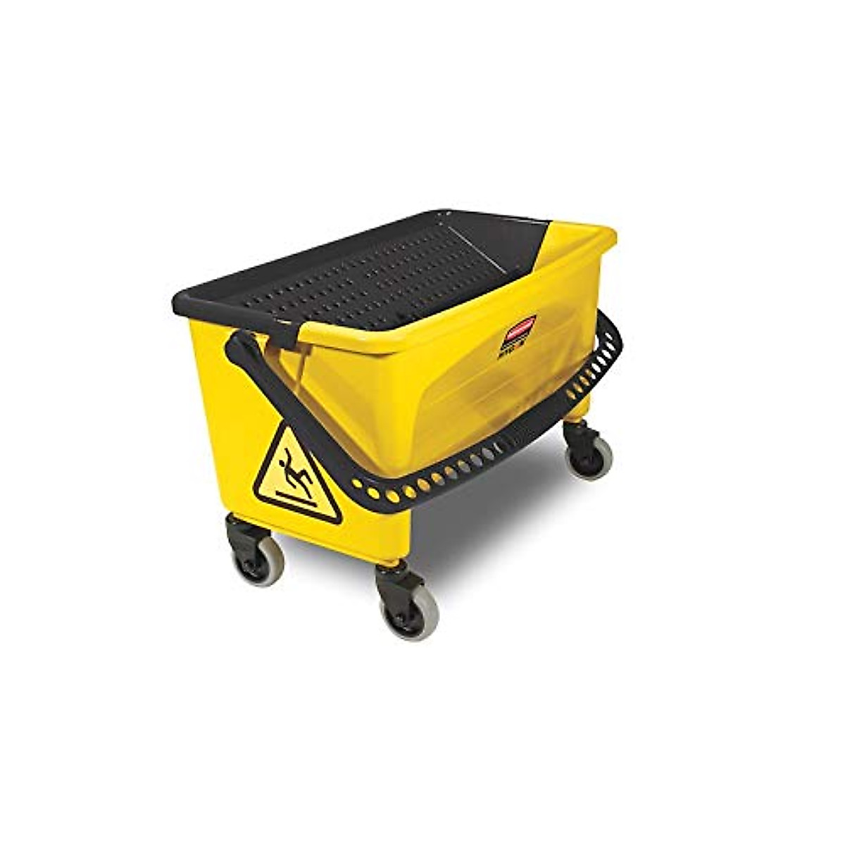 Rubbermaid Commercial Mop Bucket, Press Wring Mop Bucket for Microfiber Flat Mops, Mop Bucket with Wringer On Wheels,18" Yellow