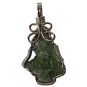 Wire Wrapped Moldavite Pendant | Small Size 25-30mm, green