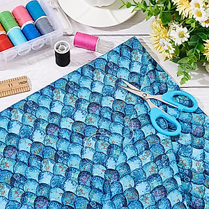 FINGERINSPIRE Mermaid Scales Fabric Cotton Fabric 39x57 inch Deep Sea Blue Polyester Fabric Mermaid Printed Fishscale Pattern Fabric Cloth for T-Shirt, Dress Sewing, DIY Craft, Tablecloth