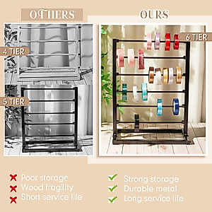 Menkxi 6 Tier Metal Ribbon Holder Organizer Rack Ribbon Rack Display Shelf Spool Holder Storage Organizer for Sewing Craft Mesh Thread Tape Wreath Crochet Roll Cake Flower Store Wrapping Gift, Black