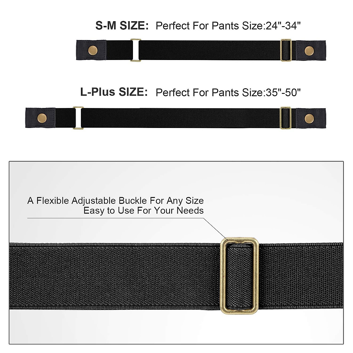 WHIPPY Buckle Free Comfortable Elastic Belt for Women or Men, Buckle-less No Bulge No Hassle Invisible Belts (6-black, Small Size: 22-36 Inches)