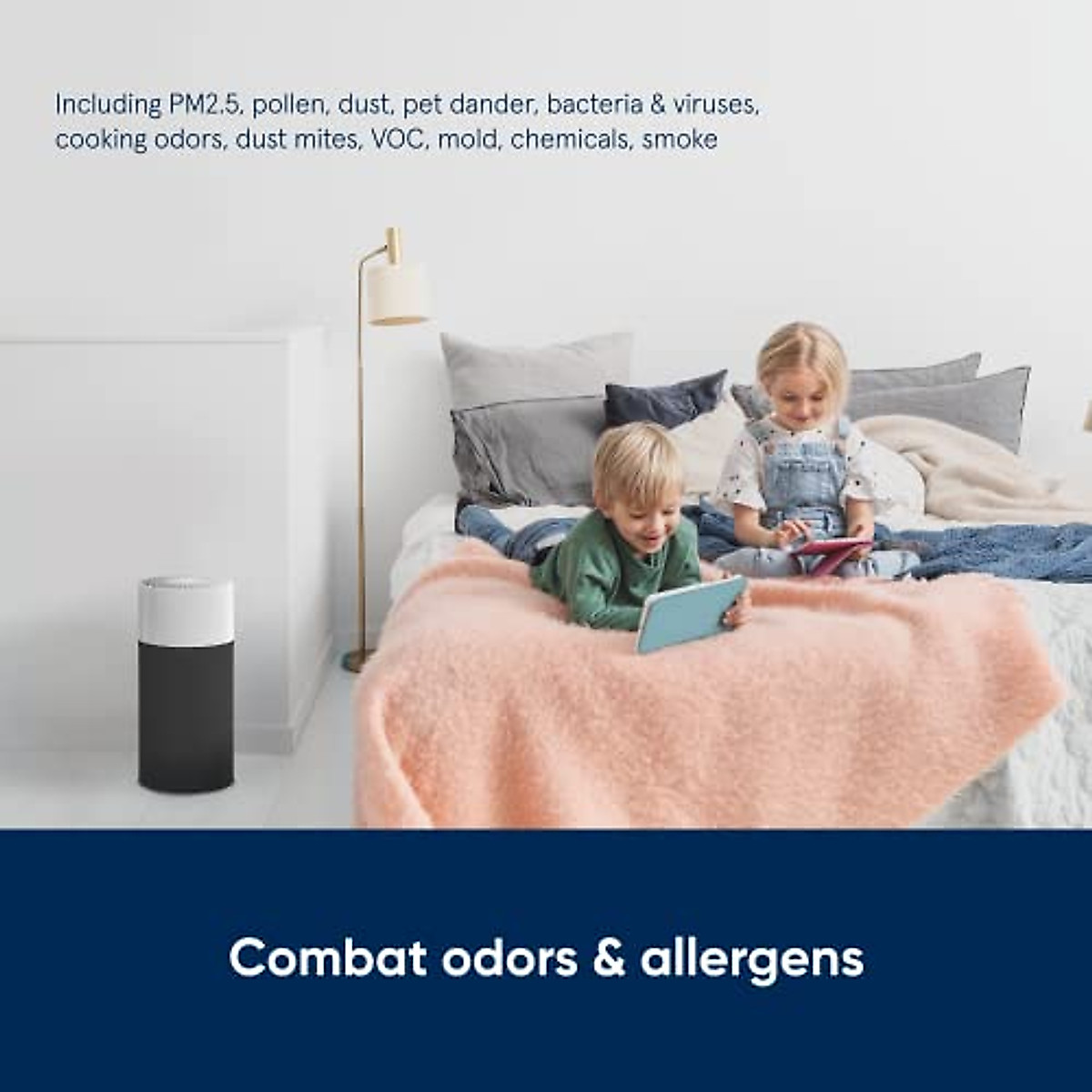 BLUEAIR Air Purifier (2-pack) for Home Large Room up to 772sqft in 60 min, HEPASilent 17dB on low, Wildfire, Removes Particles like Smoke Allergens Dust Mold Pet Hair Odor Bacteria, Blue 411, Gray