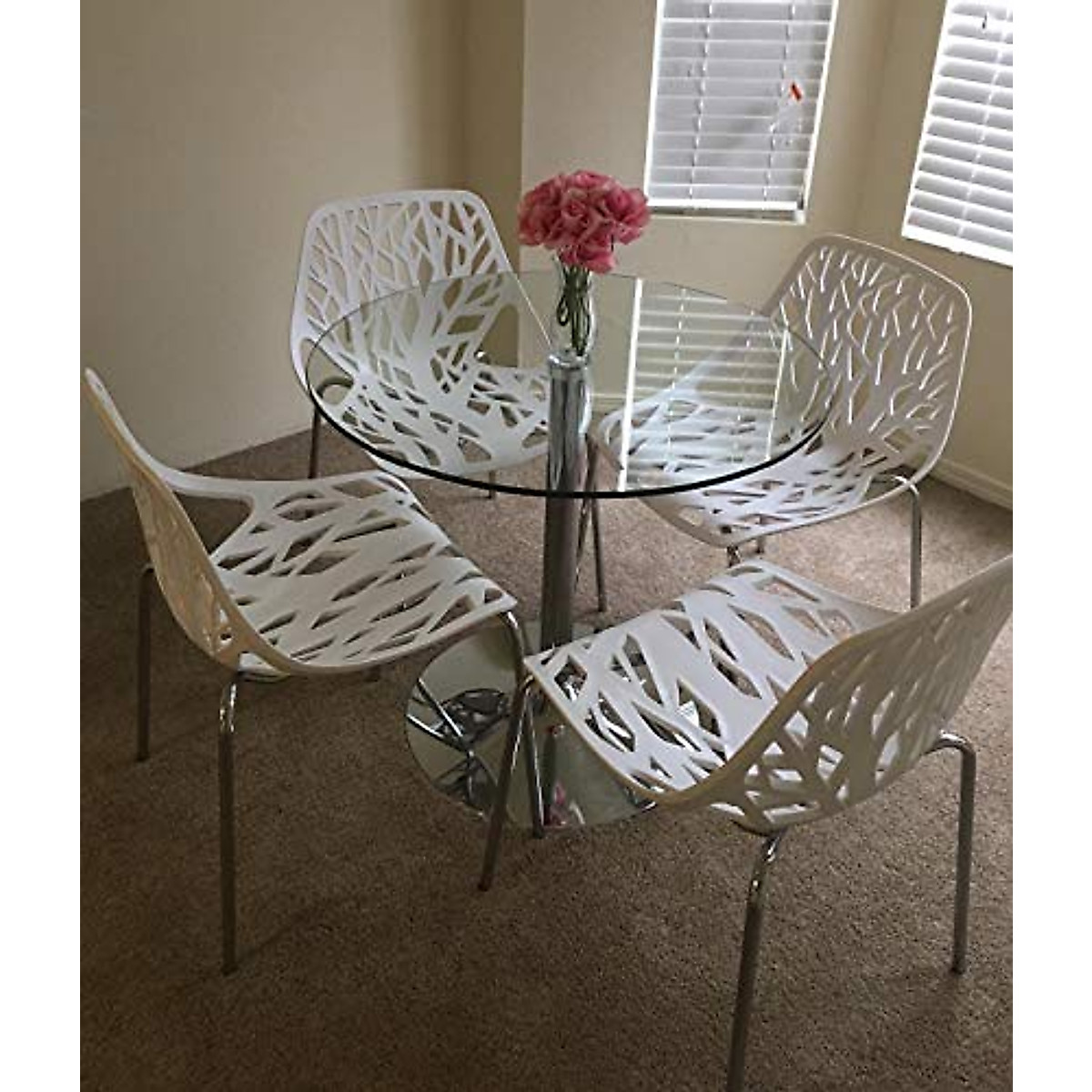 Bonnlo Modern Stackable Chair Set of 4,Kitchen White Dining Chairs,Birch Sapling Comfy Chairs for Dining Room,Living Room,Waiting Room (White)