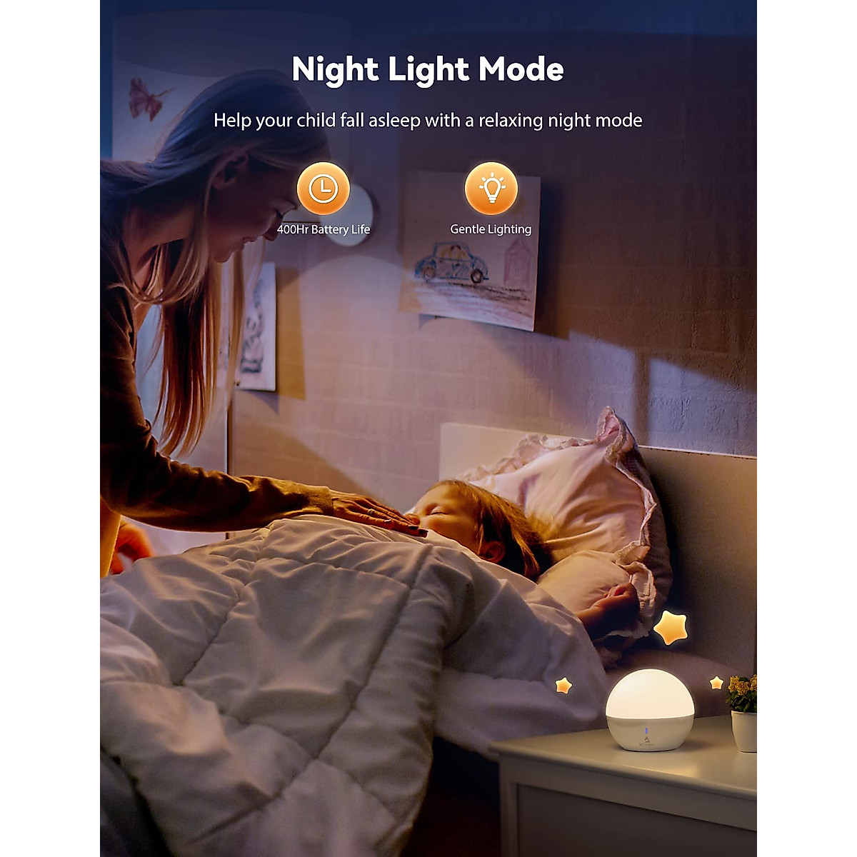 NexiGo Night Light, Portable One-Key Baby Bedside Lamp, RGB Changing Speed Adjustable & Dimmable, Rechargeable Touch Nursery Nightlight, for Kids Bedroom, Bathroom (Spherical)