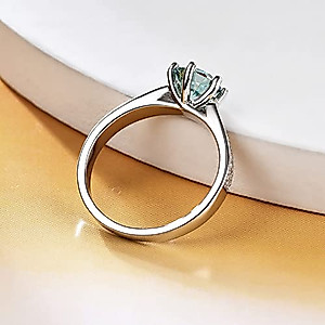 Womens Green Moissanite Rings, 1 Carat Round Solitaire Lab Grown Diamond Engagement Ring Halo Promise Eternity Rings for Her, Sterling Silver Wedding Band for Women with Jewelry Box