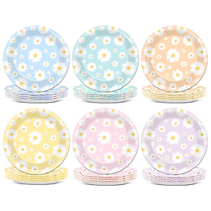 CHUNNIN 60Pcs Daisy Party Paper Plates for Groovy Daisy Party Supplies 7in Hippie Boho Daisy Disposable Tableware Dinnerware Set for Girls Daisy Birthday Party Decoration Baby Shower Bridal Favor