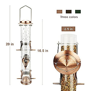 Metal Bird Feeder Tube Hanging Wild Bird Seed Feeder Aluminum Six Port Bird Feeders,1.4 mm Extra Thick Solid Tube Transparent with Steel Hanger Great for Attracting Birds