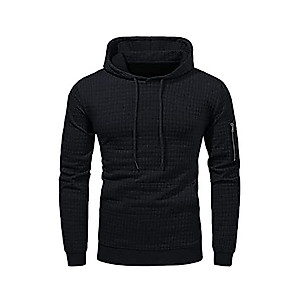 JMIERR Mens Waffle Hoodie Long Sleeve Drawstring Plaid Jacquard Hooded Zip Pockets Sweatshirt, US 46(XL), Blue