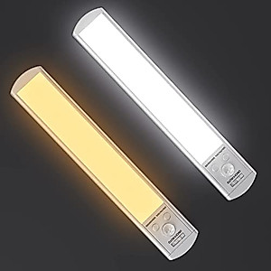 66-LED Under Cabinet Lights Motion Sensor - 3 Color Temperature Yellow/White Dimmable Wireless Closet Lighting w/ Rechargeable 1000mAh Battery, Indoor Night Lights for Kitchen Drawer Cupboard - 2Pack